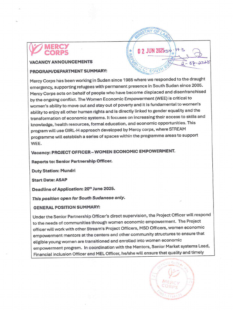 Vacancy Announcement - Project Officer | PDF