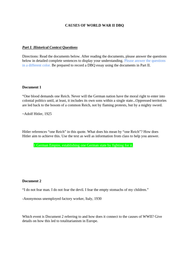 1causes of World War II DBQ 2021 2 | PDF | Nazi Germany | Adolf Hitler