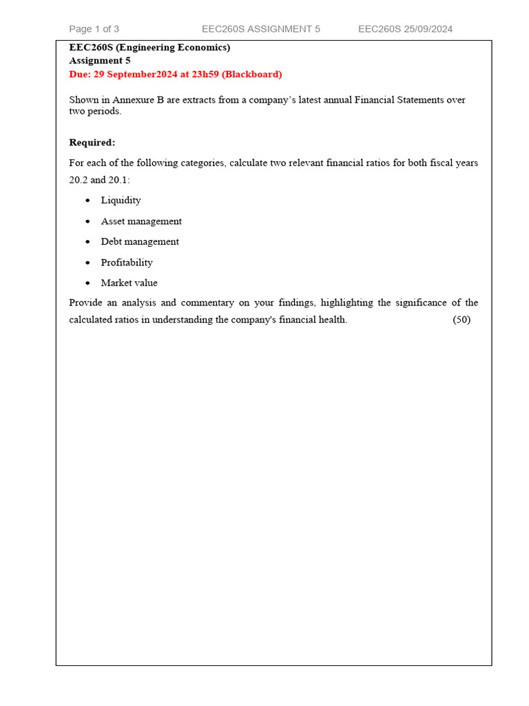 EEC260S - Assignment 5 - 2024 - Rev01 | PDF | Expense | Dividend