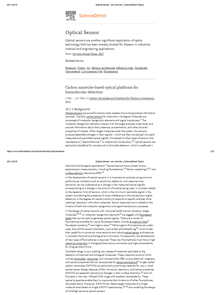Optical Sensor - An Overview - ScienceDirect Topics | PDF | Surface Plasmon Resonance | Biosensor