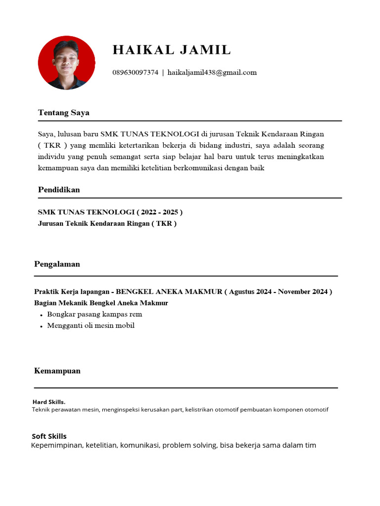 CV Haikal Jamil - 20250524 - 223730 - 0000 | PDF