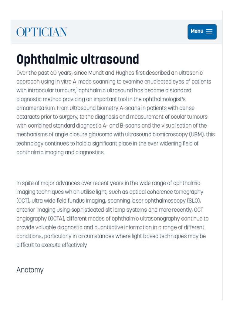 Ophthalmic Ultrasound: Techniques & History | PDF | Medical Ultrasound | Glaucoma
