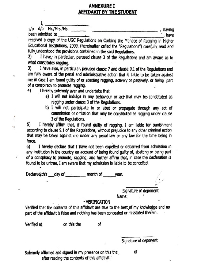 Anti Ragging For All Colleges | PDF | Affidavit | Legal Procedure