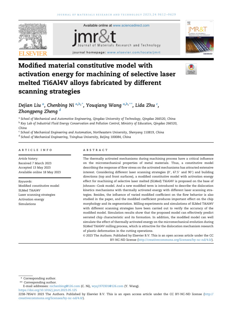 Modified Material Constitutive Model With Activation Energy For Machining of Selective Laser ...