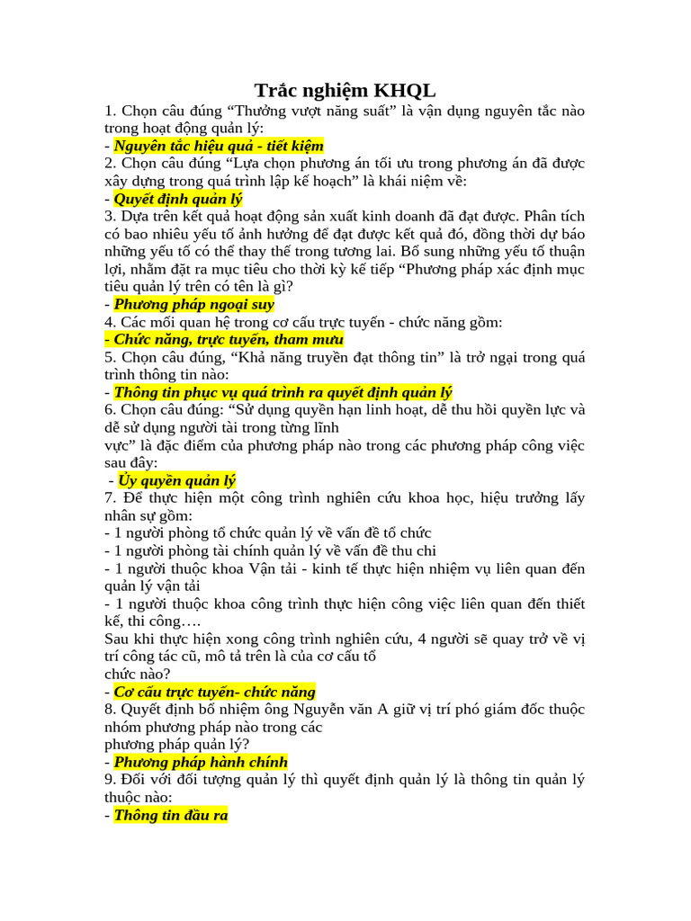 Trắc-nghiệm-KHQL | PDF