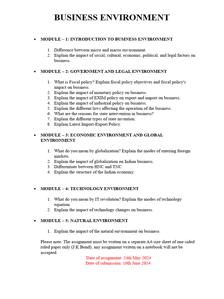 Business Environment Assignment | PDF