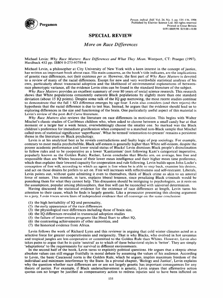 Iq Race Lynn Levin Book Rev Rushton Personality Individual Differences 1 1998 | PDF | Race ...