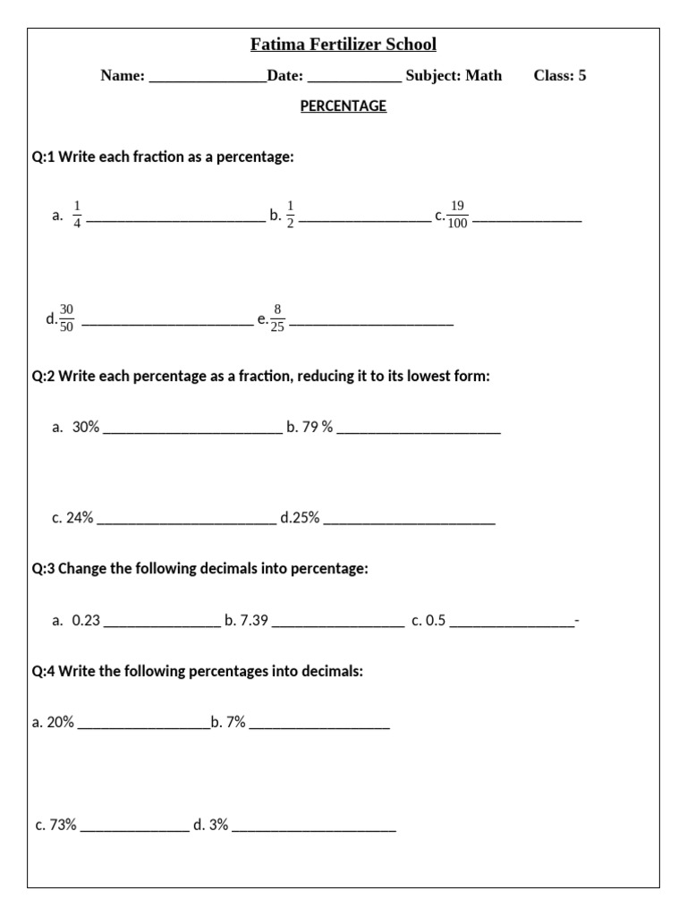 Percentage Test | PDF
