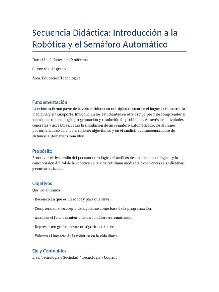 Introducción a Robótica y Semáforo Automático | PDF | Robótica | Algoritmos