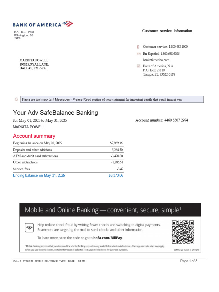 Powell-BOA May Statement 2025 | PDF | Banks | Automated Teller Machine