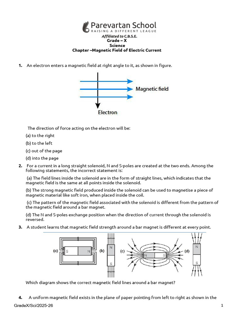 Grade X CH - Magnetic Field Imp. Que. | PDF | Magnetic Field | Magnet