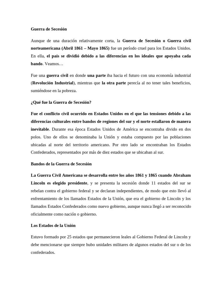 Guerra de Secesión | PDF | Guerra civil americana | Unión (guerra civil americana)
