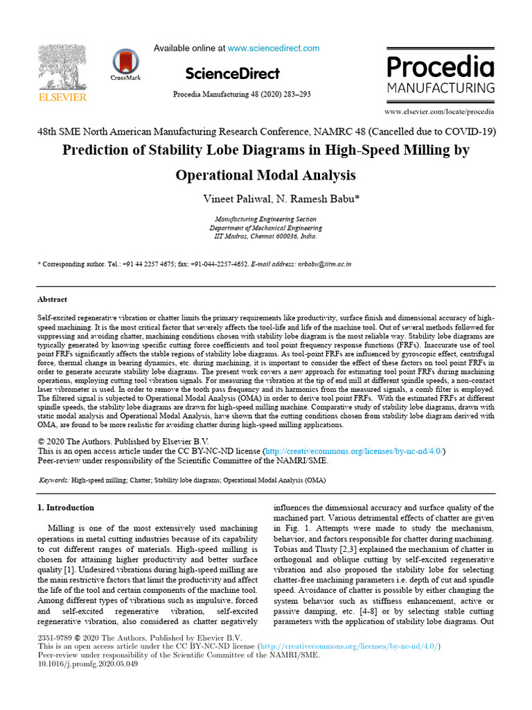 Prediction of Stability Lobe Diagrams in High-Speed Milling by ...