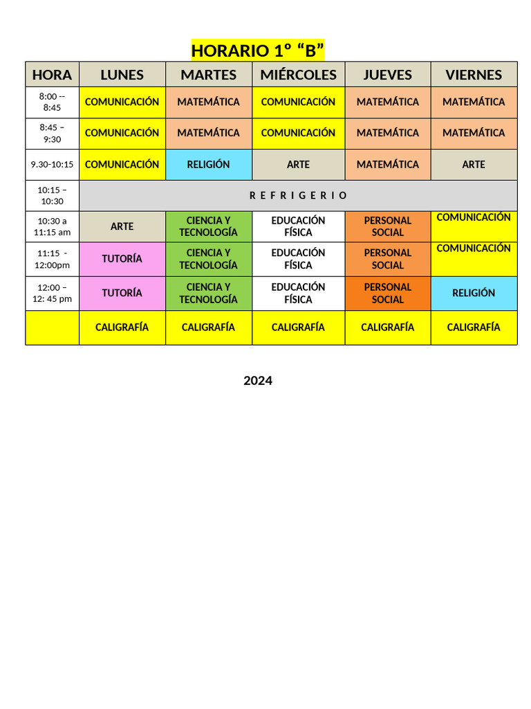 Horario Presencial PRIMER GRADO | PDF