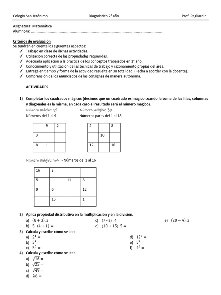 Diagn Stico SJ 2024 | PDF | Matemáticas