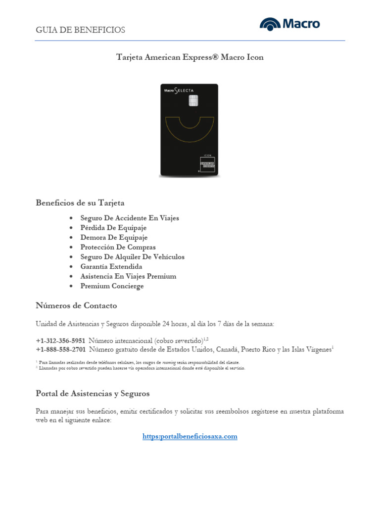 Beneficios de la Tarjeta American Express | PDF | Póliza de seguros ...