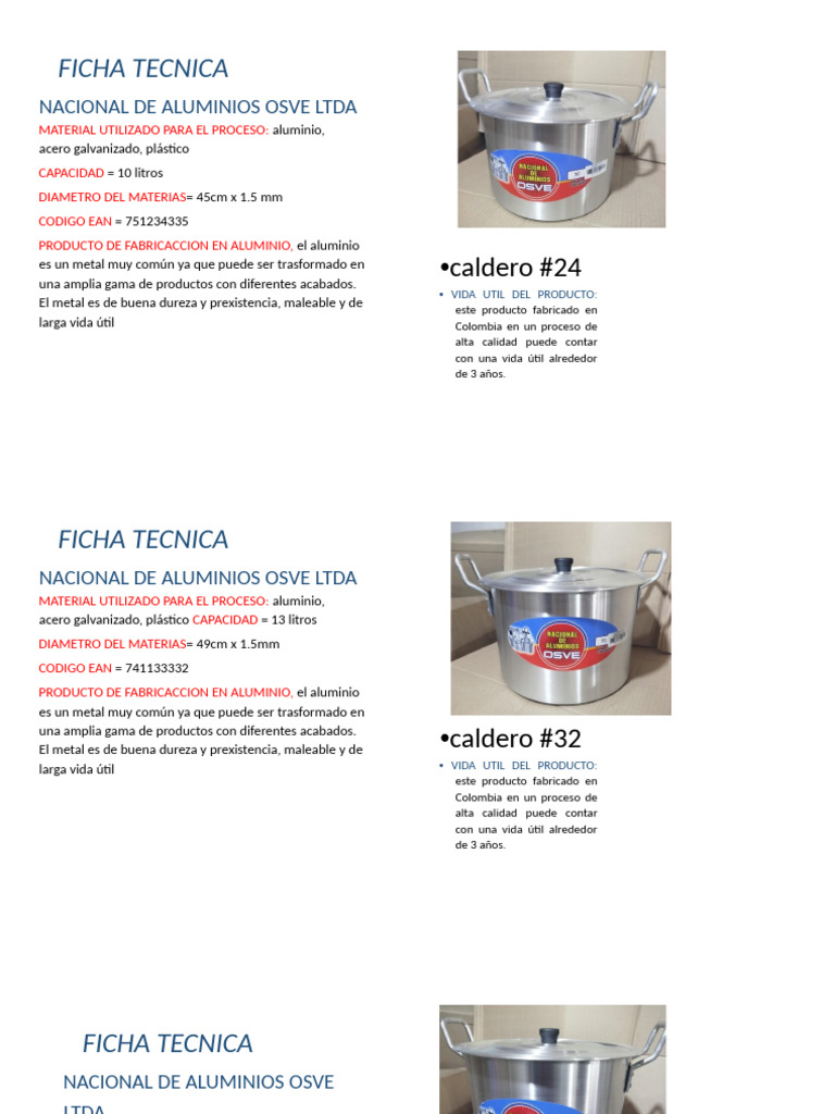 Ficha - Tecnica Ollas | PDF | Aluminio | Acero