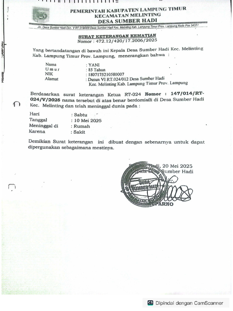 Surat Kematian Yani | PDF