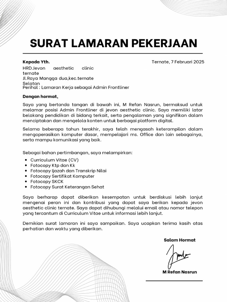 Putih Dan Biru Simple Surat Lamaran Pekerjaan A4 - 20250206 - 203704 ...