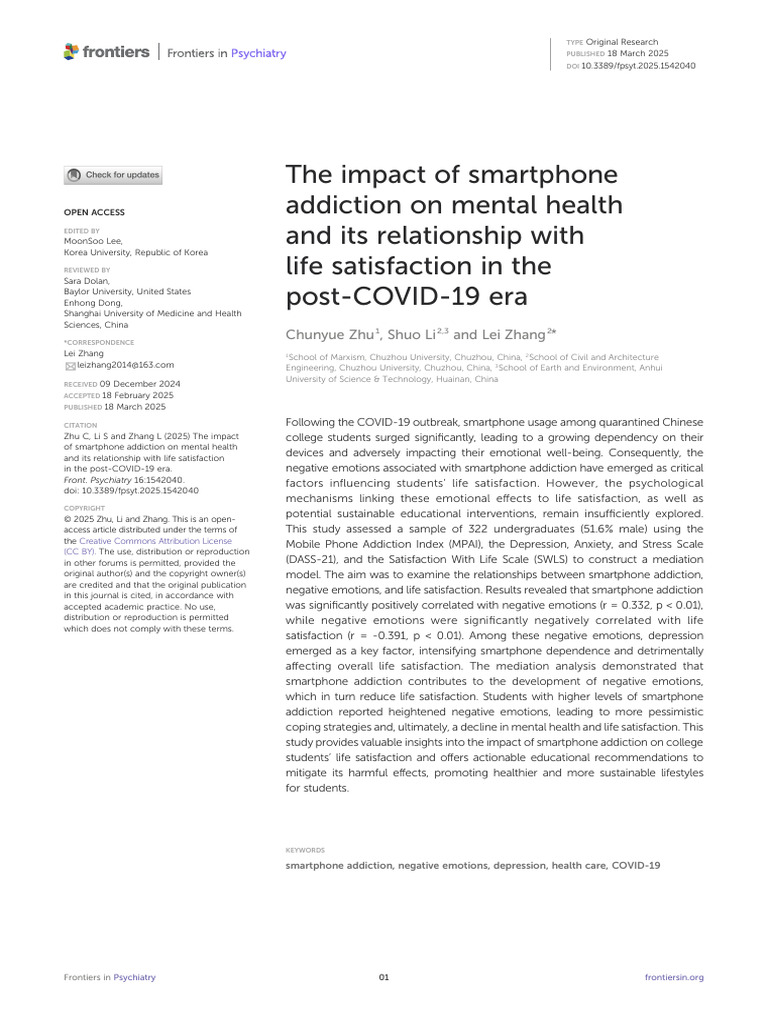 The Impact of Smartphone Addiction On Mental Health and Its ...