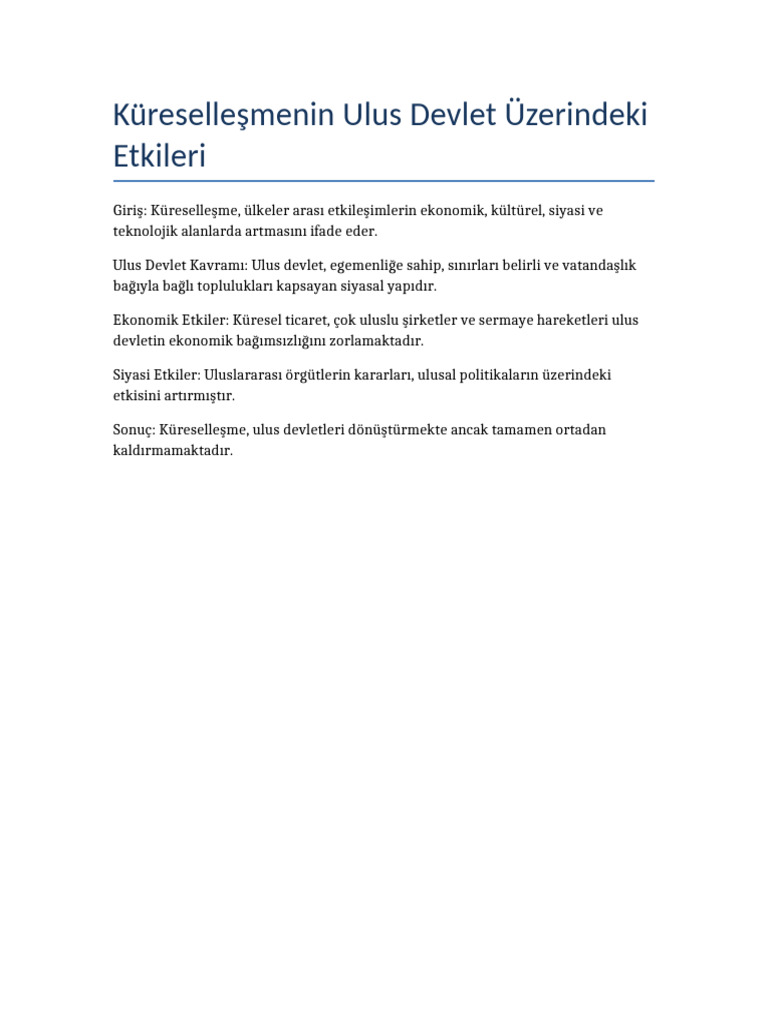 Küreselleşmenin Ulus Devlet Üzerindeki Etkileri | PDF