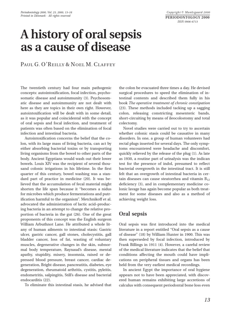 Periodontology 2000 - 2003 - O'REILLY - A History of Oral Sepsis as a ...