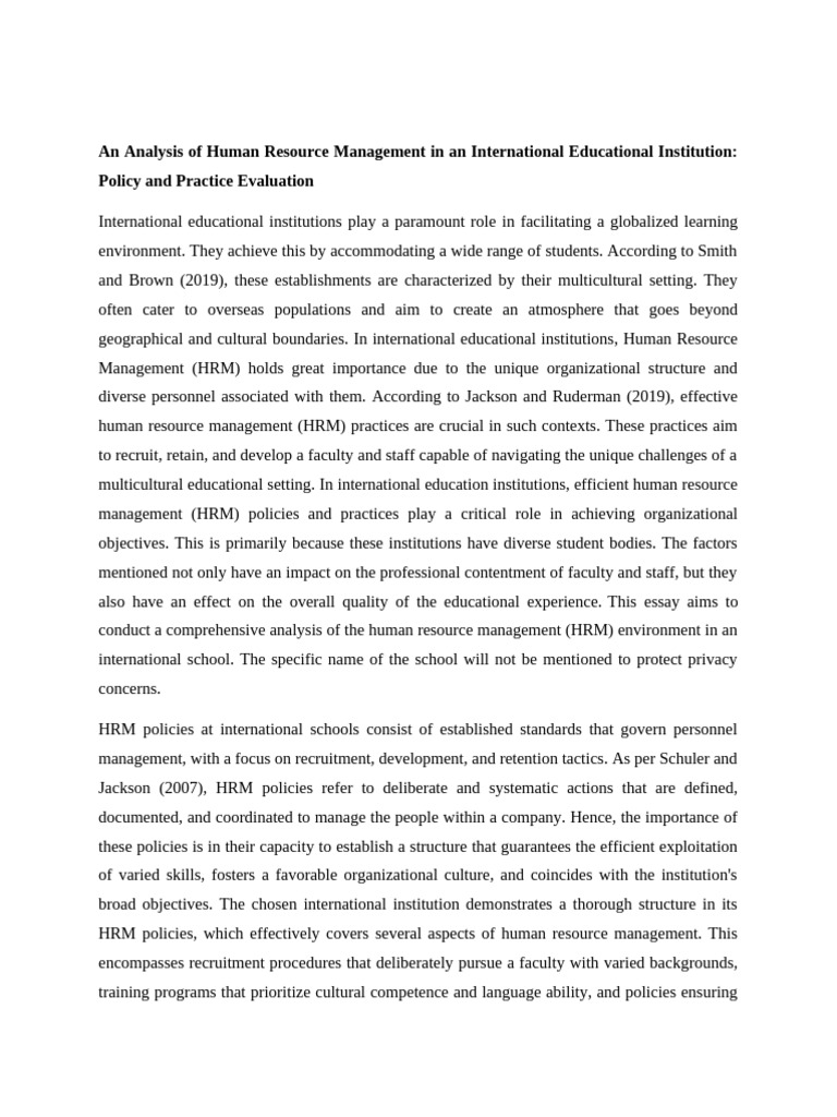 An Analysis of Human Resource Management in An Educational Institution | PDF | Human Resource ...