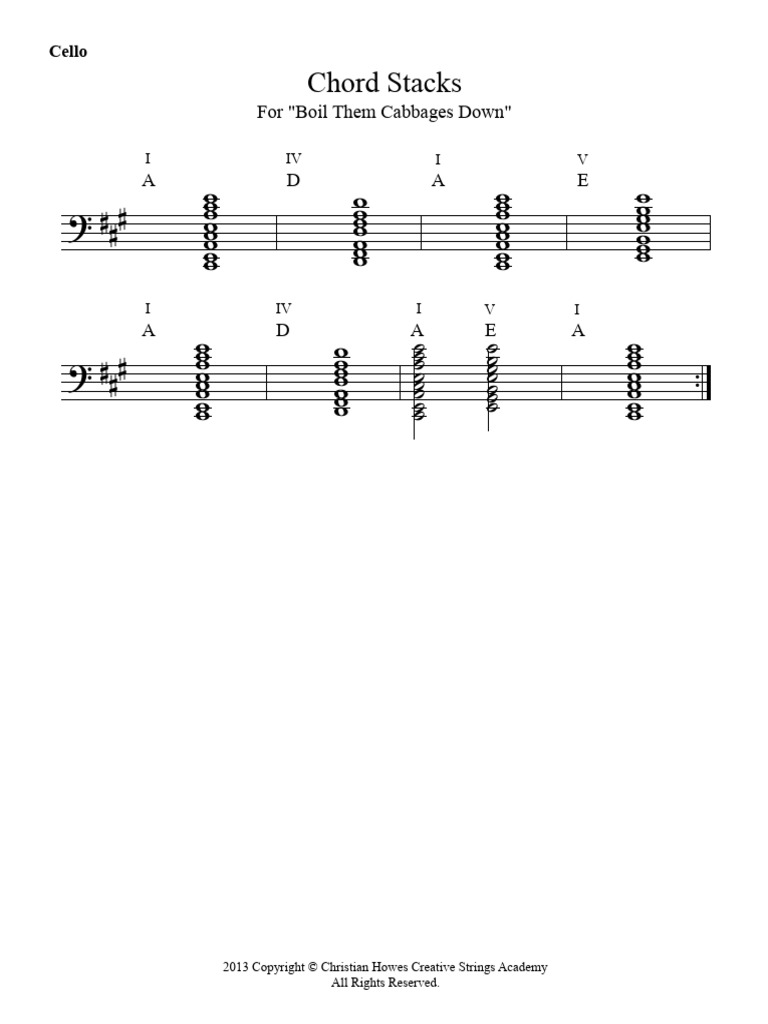 Chord Stacks For Boil Them Cabbages Down Cello | PDF