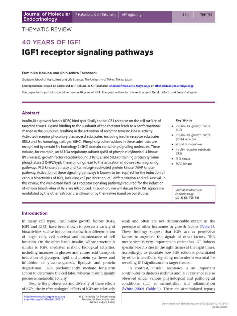 (14796813 - Journal of Molecular Endocrinology) 40 YEARS of IGF1 - IGF1 ...