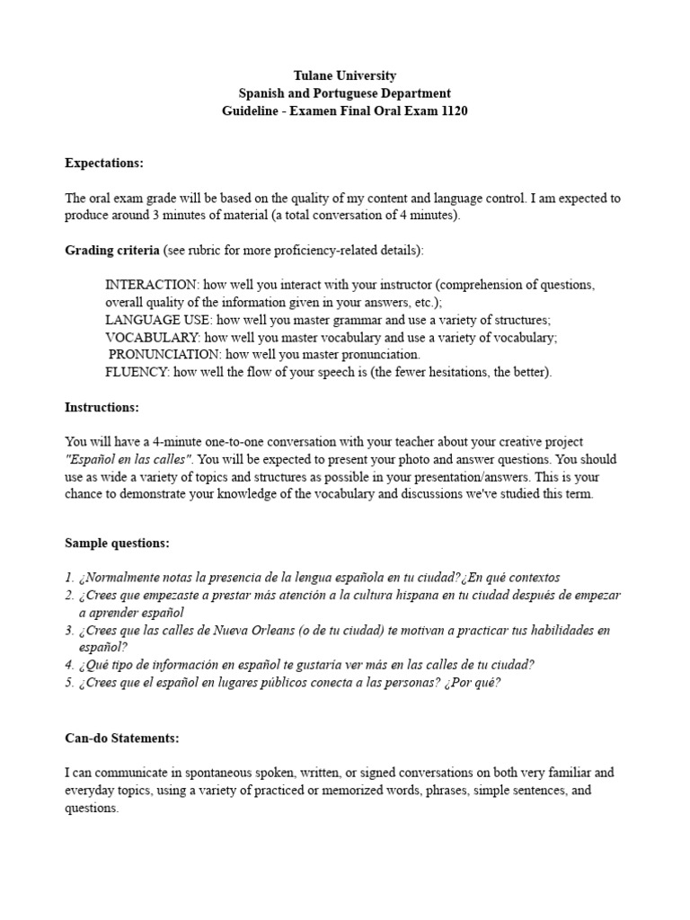 Oral - Instructions and Guidelines - Fall24 | PDF | Vocabulary | Question