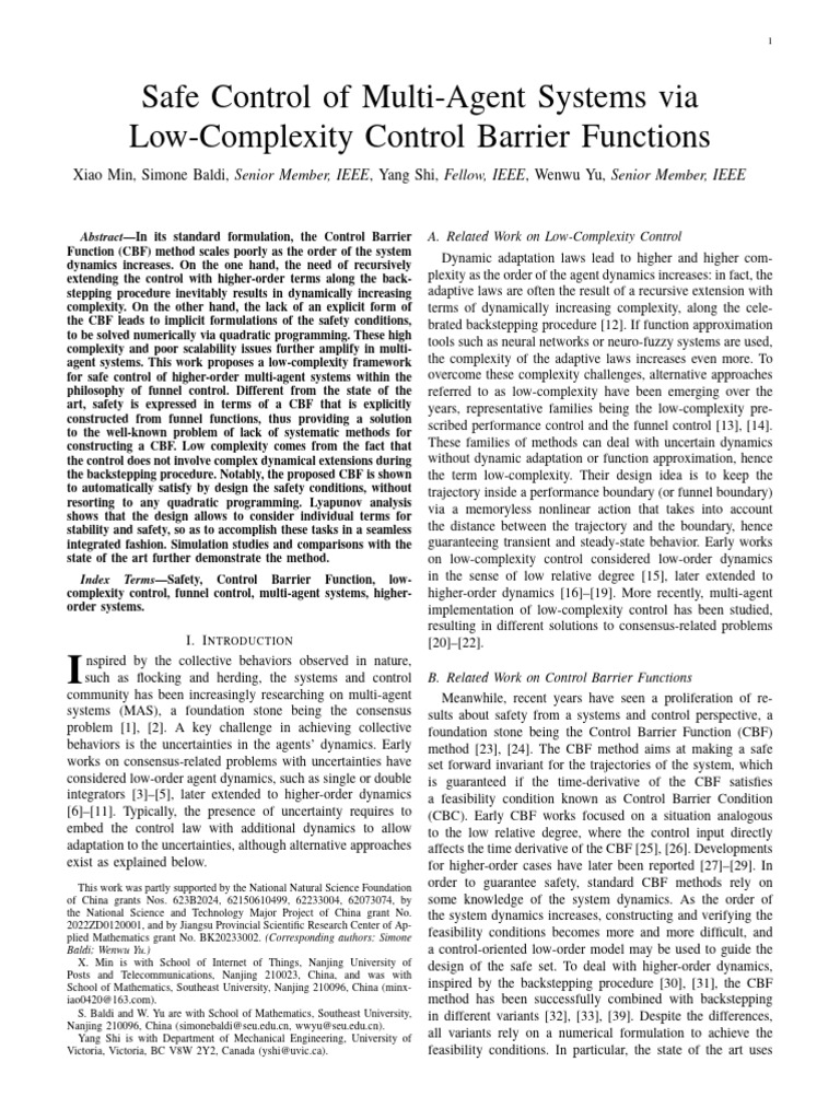Safe Control of Multi-Agent Systems via Low-Complexity Control Barrier Functions | PDF | Matrix ...