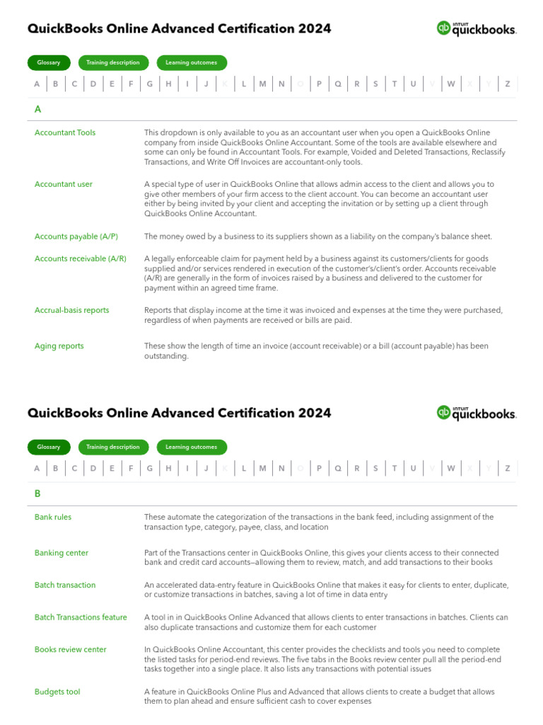 QBO Advanced Glossary 2024 | PDF | Quick Books | Accounts Payable
