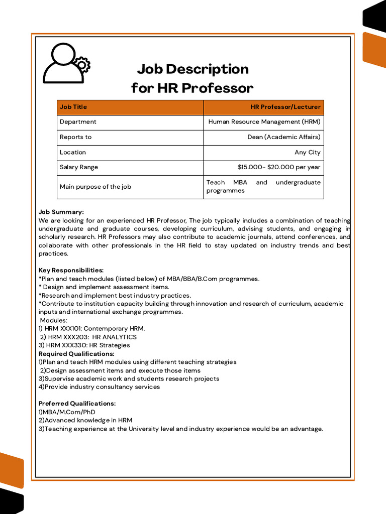 HR Professor/Lecturer Job Description | PDF