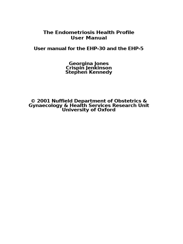 The Endometriosis Health Profile User Manual | PDF | Medicine ...