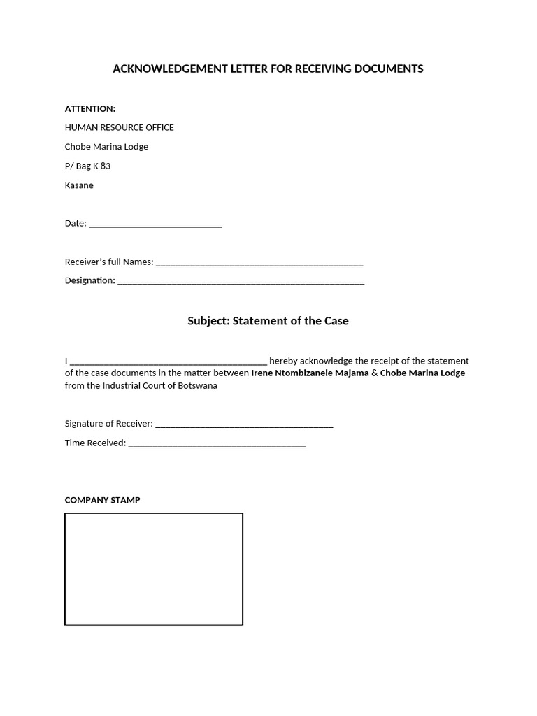 Acknowledgement Letter for Receiving Documents | PDF