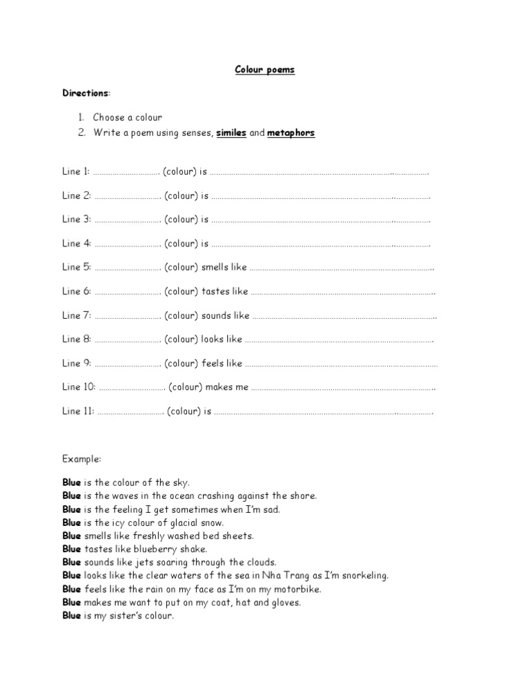 Colour Poem Writing Guide | PDF | Teaching Methods & Materials | Art