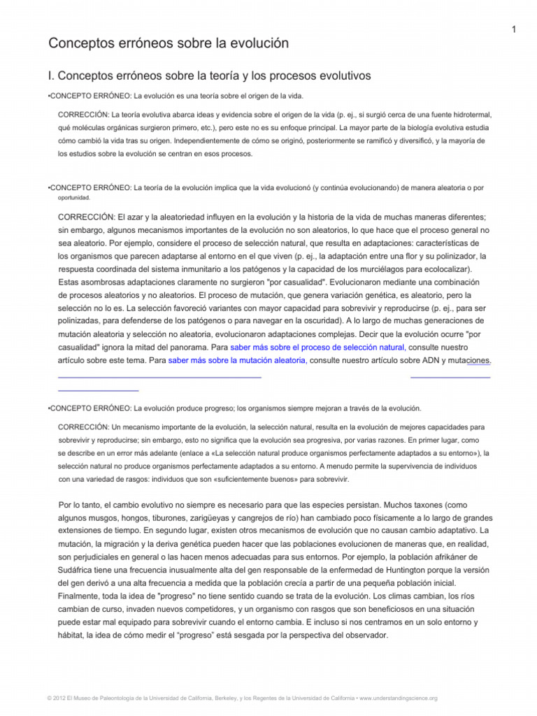 Misconceptions About Evolution 2020 Berkeley | PDF | Evolución ...