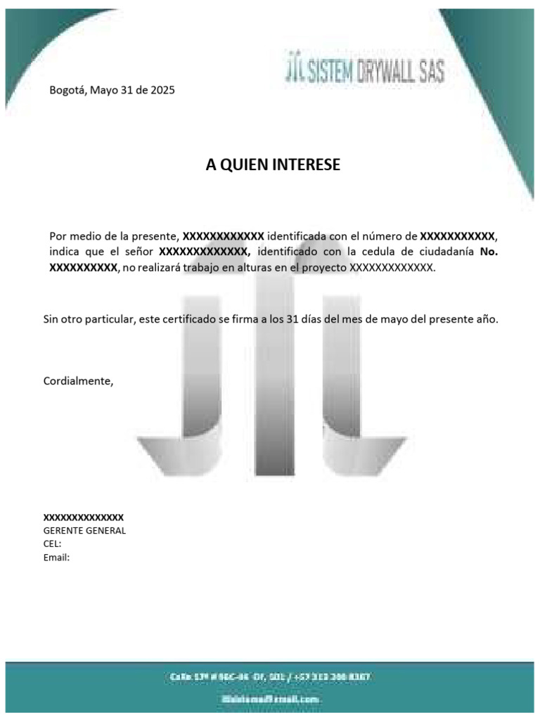 Carta No Trabajo en Alturas | PDF