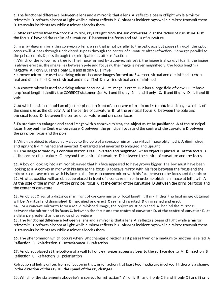 Phy 104 Tutorial Assigment | PDF | Mirror | Light