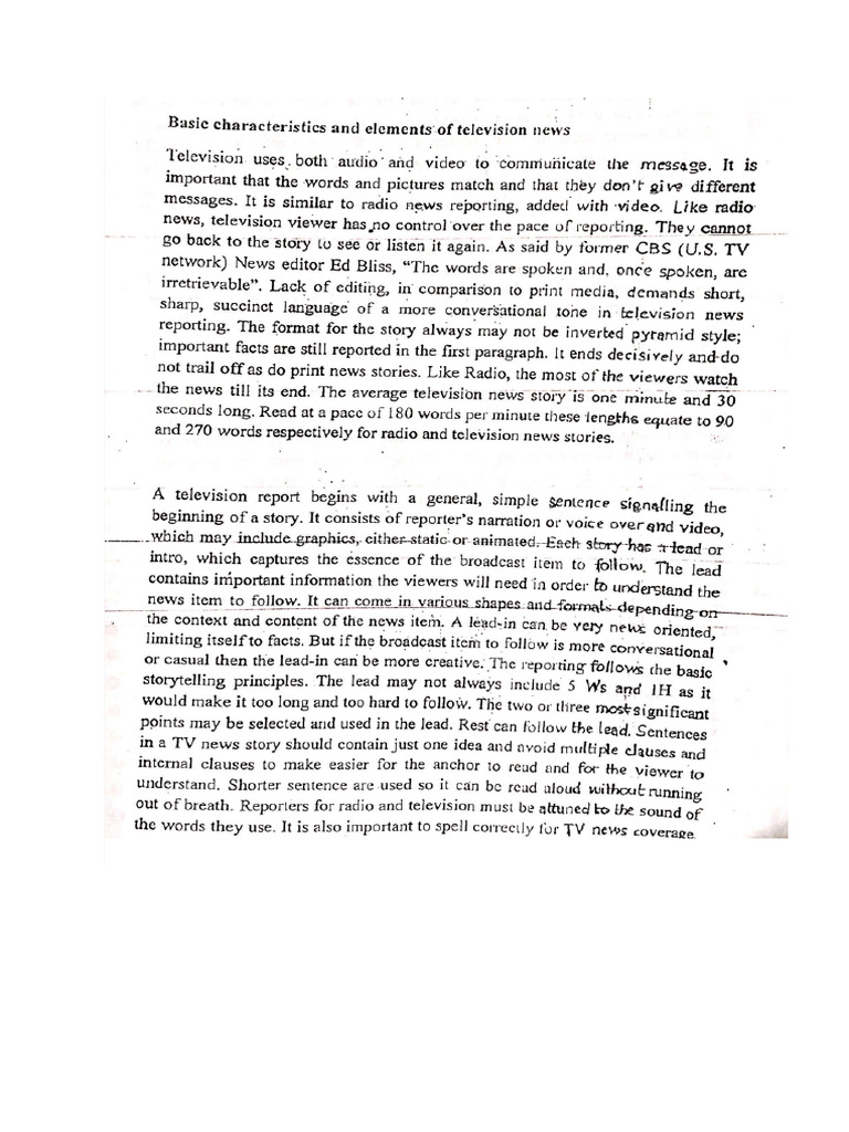 Basic Characteristics and Elements of TV News | PDF