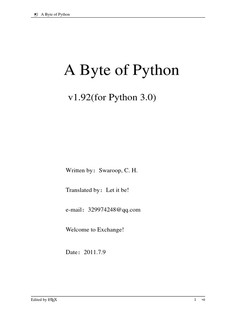 A Byte of Python3 中文版 | PDF