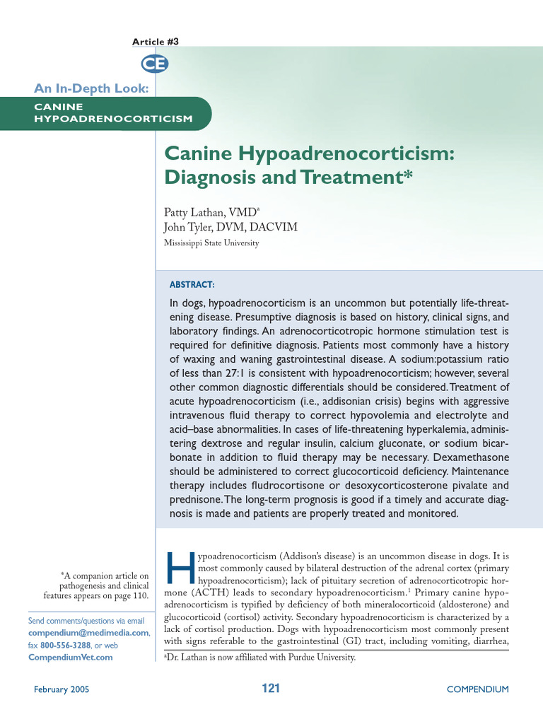 Canine Hypoadrenocorticism: Diagnosis and Treatment | PDF | Endocrine System | Medical Specialties