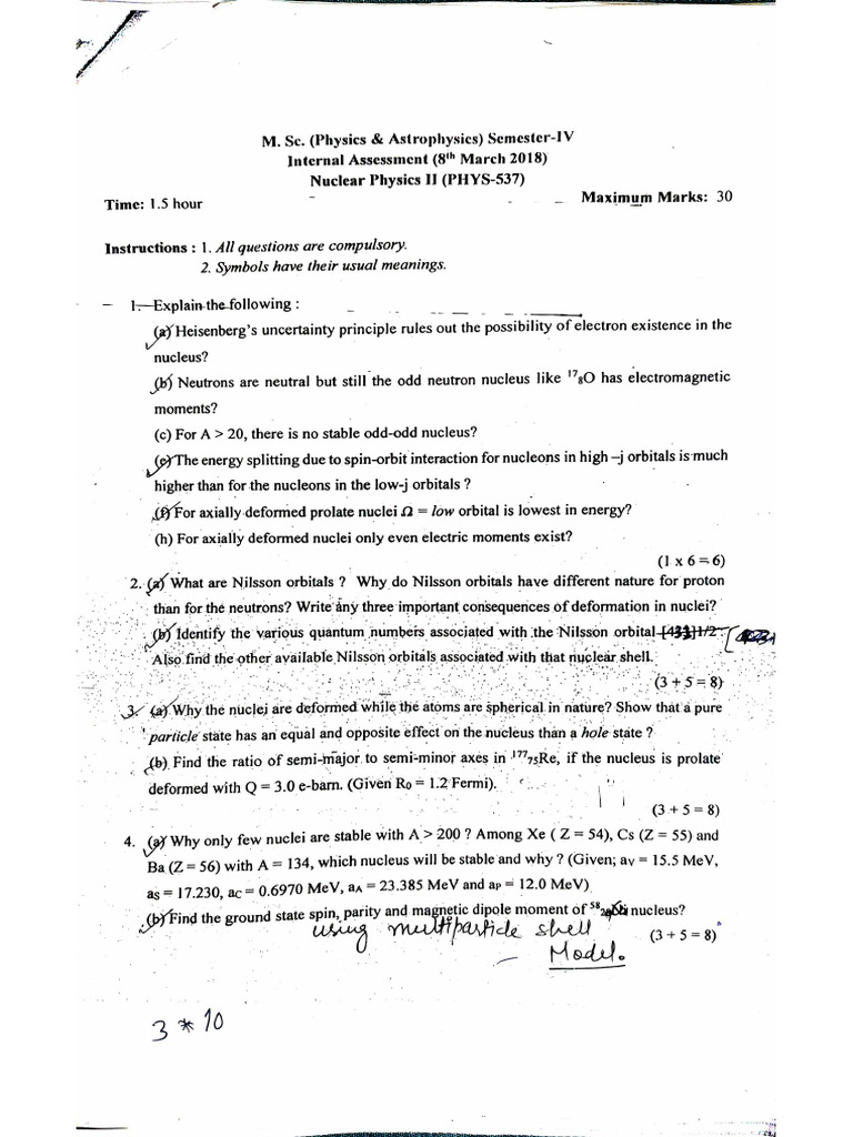 Advanced Nuclear Exam Question Papers | PDF