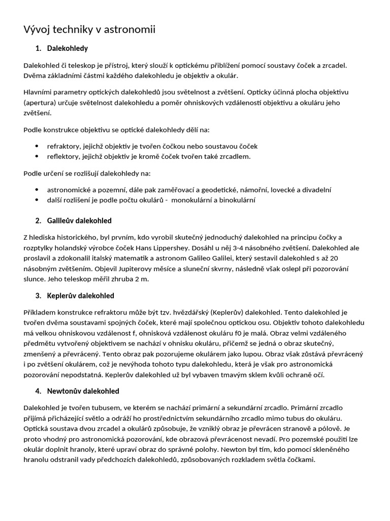 Vývoj techniky v astronomii | PDF