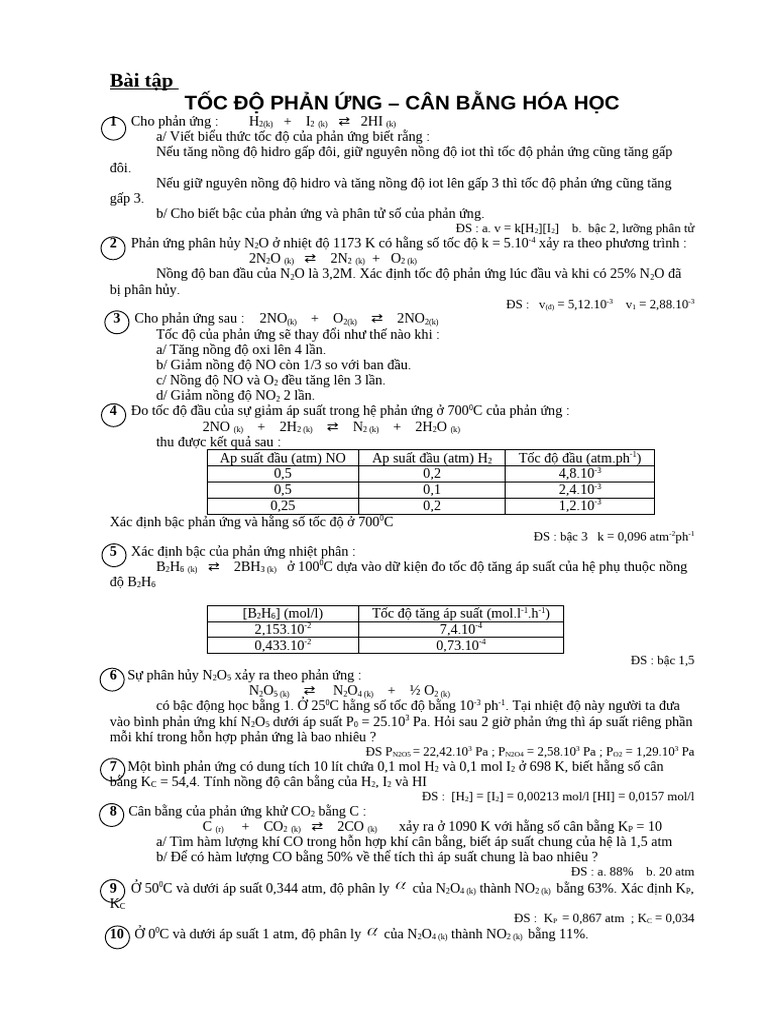 Bài Tập Ôn Hsg Tốc Độ Phản Ứng Và Cbhh | PDF