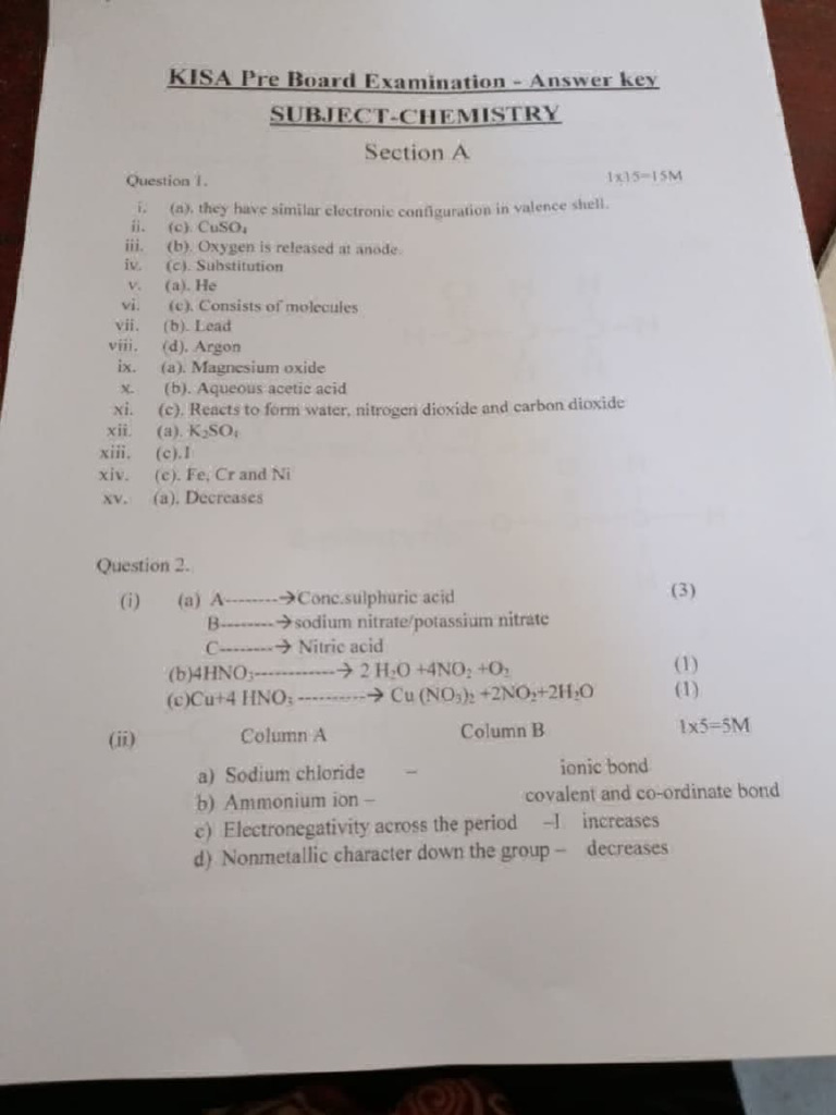 Chem Ans Key - KISA 2023 | PDF