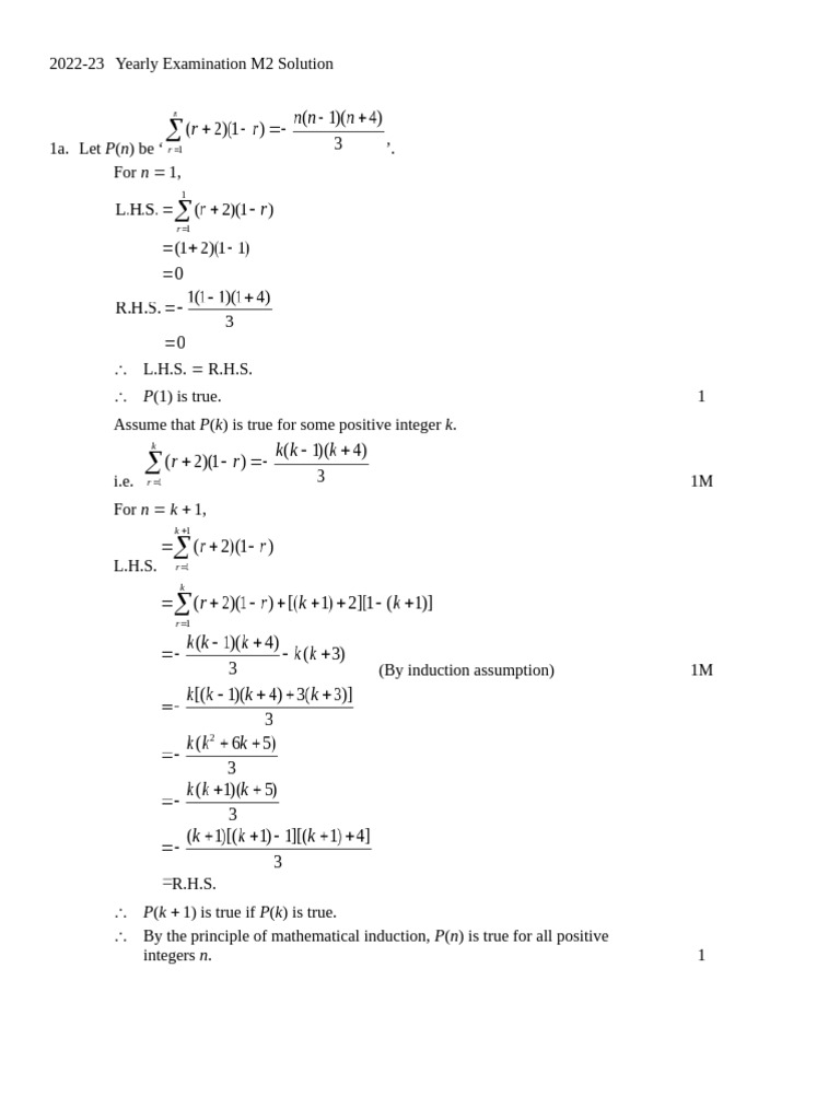 2022-2023 F4 M2 Yearly Exam (Answer) | PDF | Mathematics