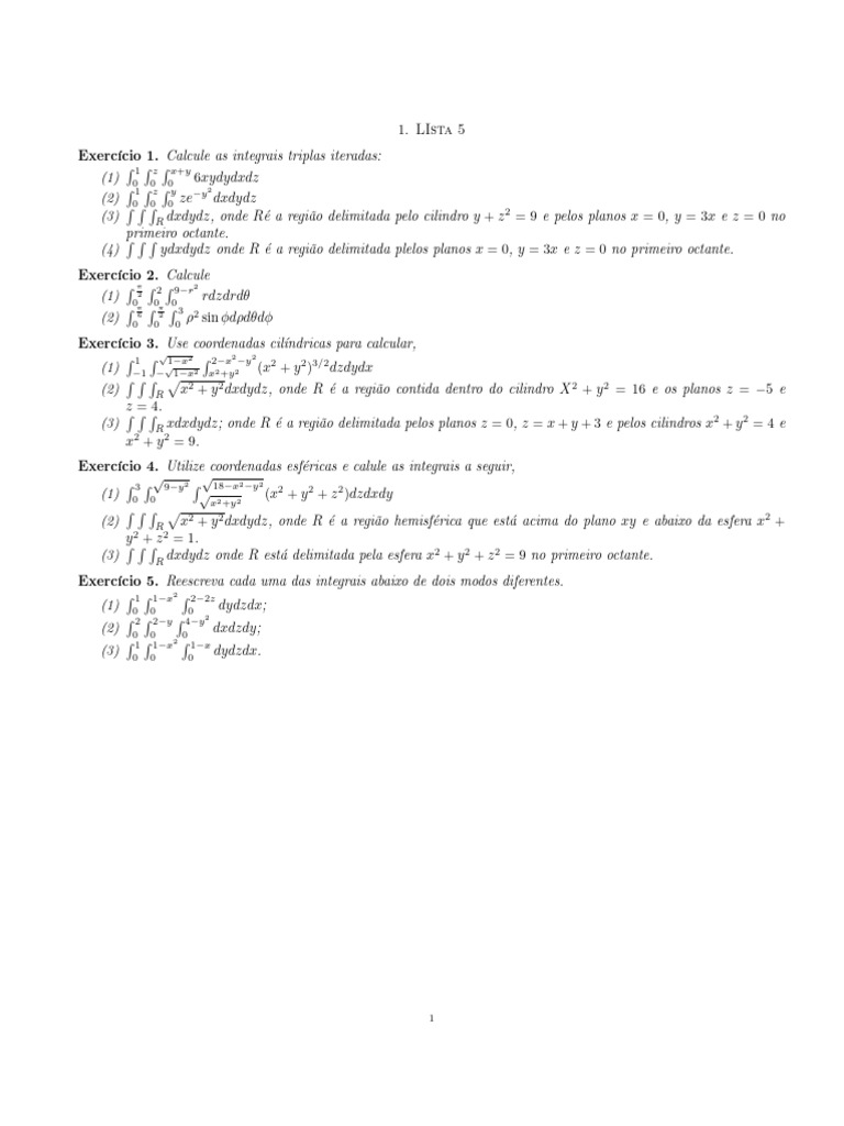 Integrais Triplas: Exercícios e Cálculos | PDF