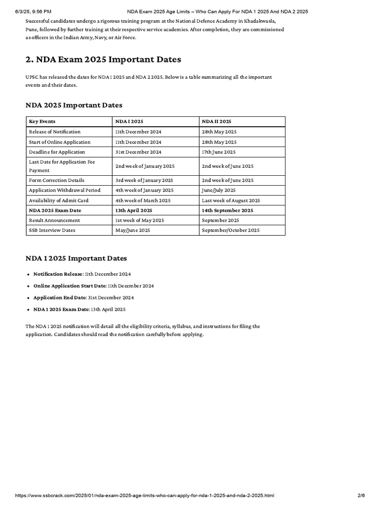 NDA 2025 Exam Dates and Eligibility | PDF