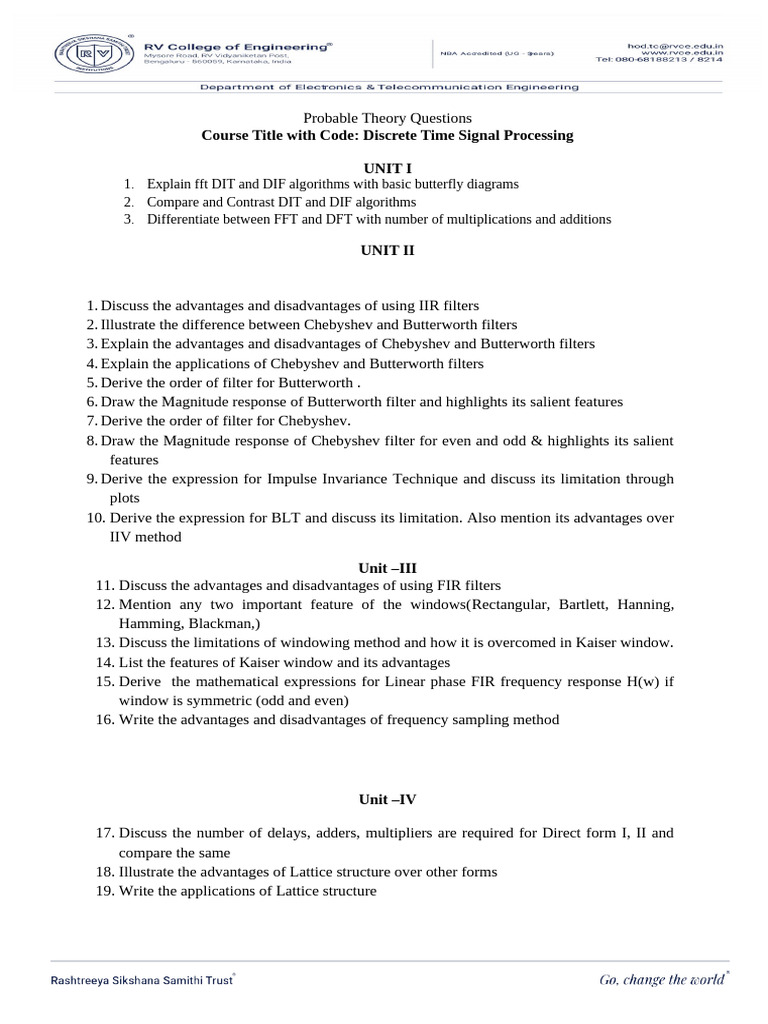 DTSP Theory Questions - 2025 | PDF | Filter (Signal Processing) | Electronics